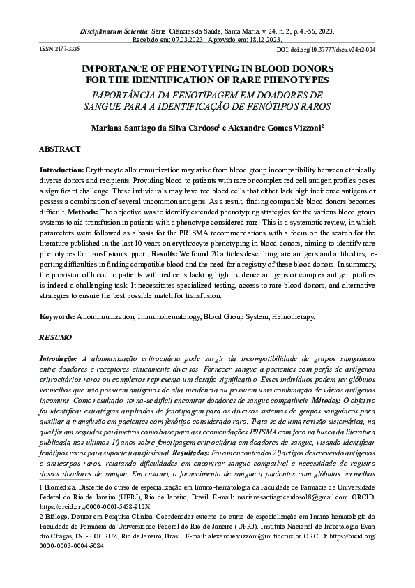 (PDF) Importance of phenotyping in blood donors for the identification ...