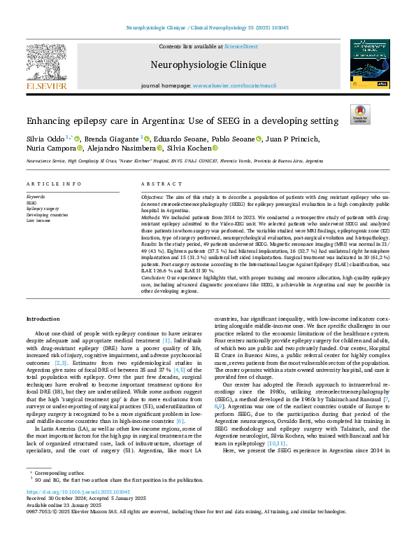 (PDF) Improving Epilepsy Care in Argentina with SEEG