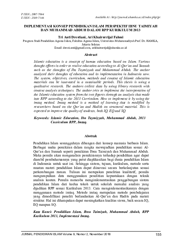 (PDF) Implementasi Konsep Pendidikan Islam Perspektif Ibnu Taimiyah Dan Muhammad Abduh Dalam RPP ...
