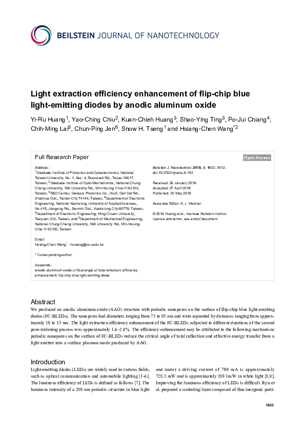 (PDF) Light extraction efficiency enhancement of flip-chip blue light-emitting diodes by anodic ...