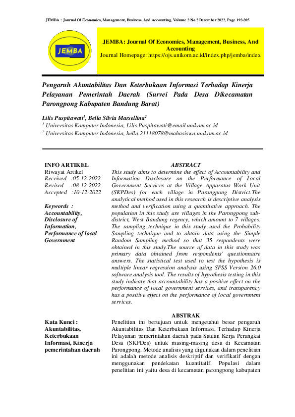 (PDF) PENGARUH AKUNTABILITAS DAN KETERBUKAAN INFORMASI TERHADAP KINERJA PELAYANAN PEMERINTAH ...