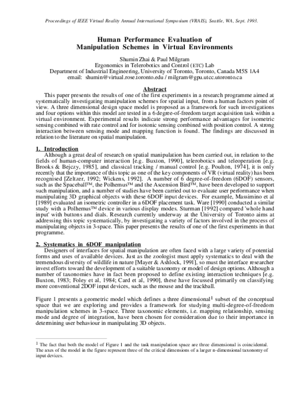 (PDF) Human performance evaluation of manipulation schemes in virtual ...