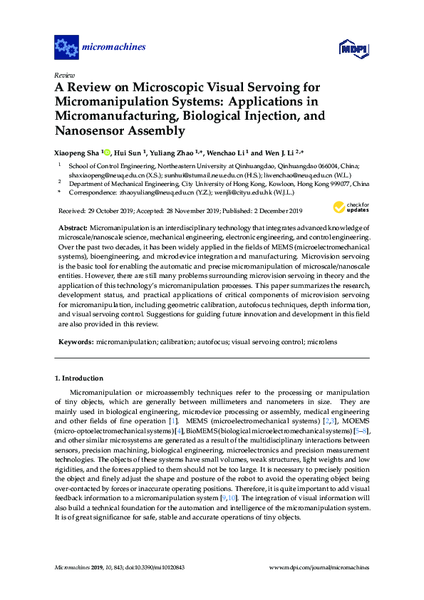 (PDF) A Review on Microscopic Visual Servoing for Micromanipulation ...