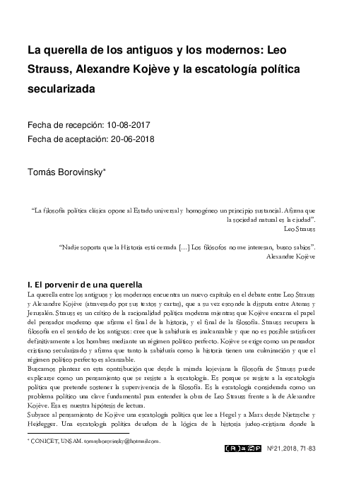 (PDF) La querella de los antiguos y los modernos: Leo Strauss ...