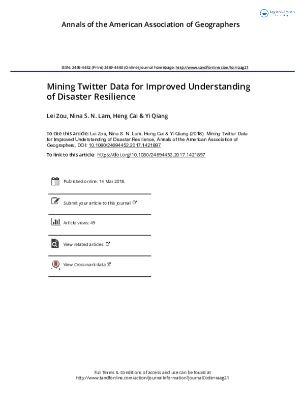 (PDF) Mining Twitter Data for Improved Understanding of Disaster Resilience