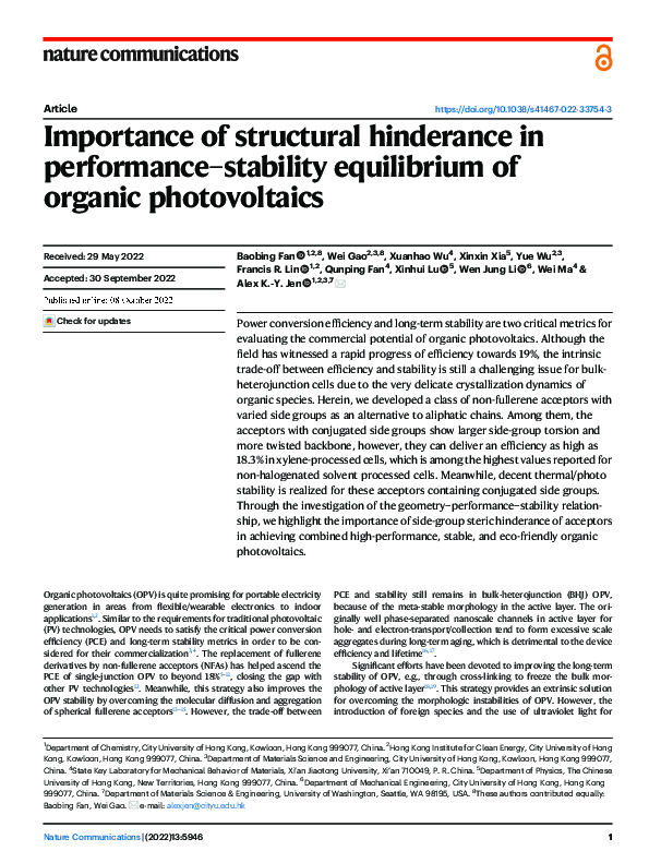 (PDF) Importance of structural hinderance in performance–stability ...