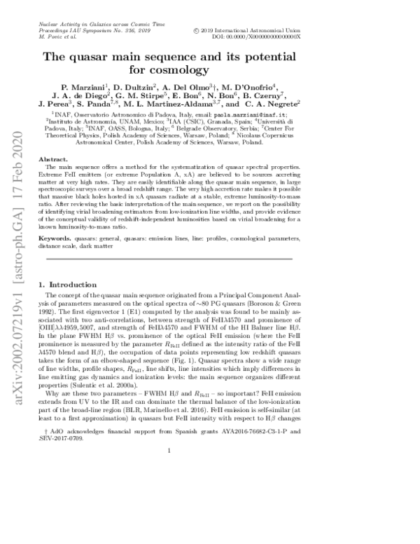 (PDF) The quasar main sequence and its potential for cosmology