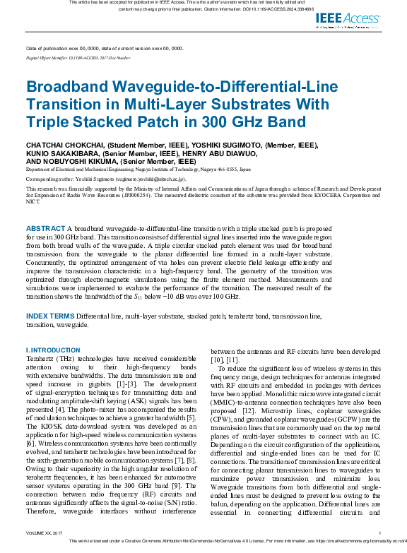 Pdf Broadband Waveguide To Differential Line Transition In Multi Layer Substrates With Triple