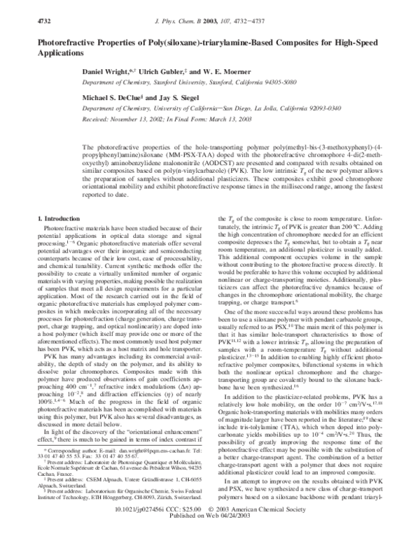 (PDF) Photorefractive Properties of Poly(siloxane)-triarylamine-Based ...