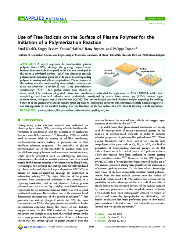 (PDF) Use of Free Radicals on the Surface of Plasma Polymer for the ...