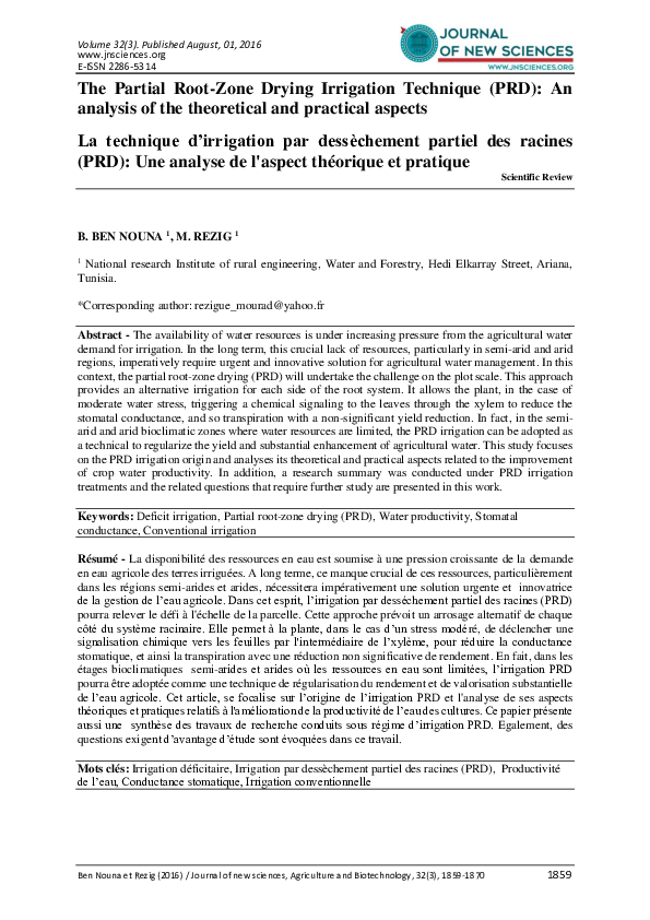 (PDF) The Partial Root-Zone Drying Irrigation Technique (PRD): An ...