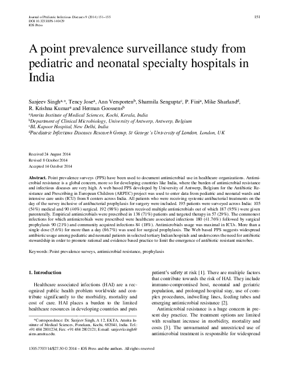 (PDF) A point prevalence surveillance study from pediatric and neonatal ...