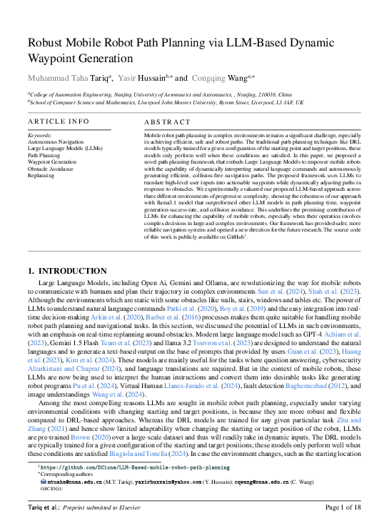 (PDF) Robust Mobile Robot Path Planning via LLM-Based Dynamic Waypoint ...