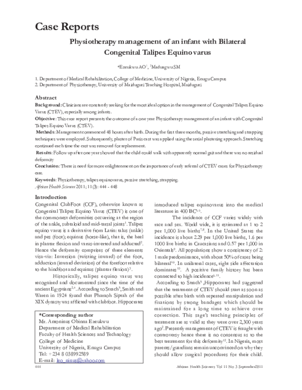 (PDF) Physiotherapy management of an infant with Bilateral Congenital ...
