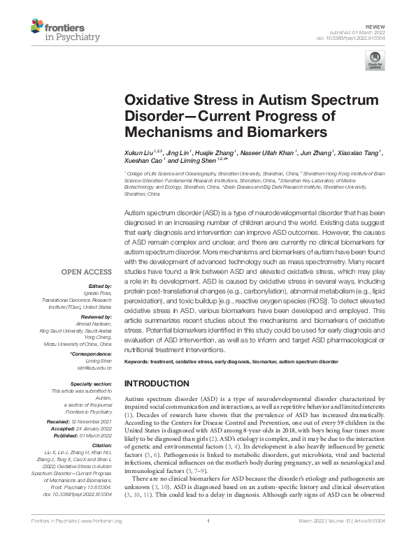 (PDF) Oxidative Stress in Autism Spectrum Disorder—Current Progress of ...