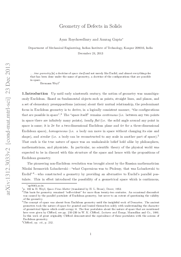 (PDF) Geometry of Defects in Solids