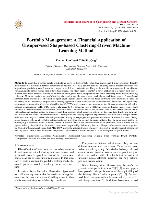 (PDF) Portfolio Management: A Financial Application of Unsupervised Shape-based Clustering ...