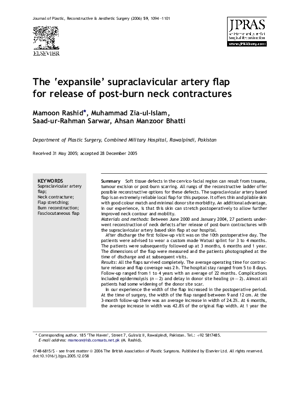 (PDF) The ‘expansile’ supraclavicular artery flap for release of post ...