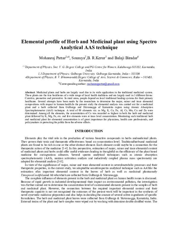 (PDF) Elemental profile of Herb and Medicinal plant using Spectro ...