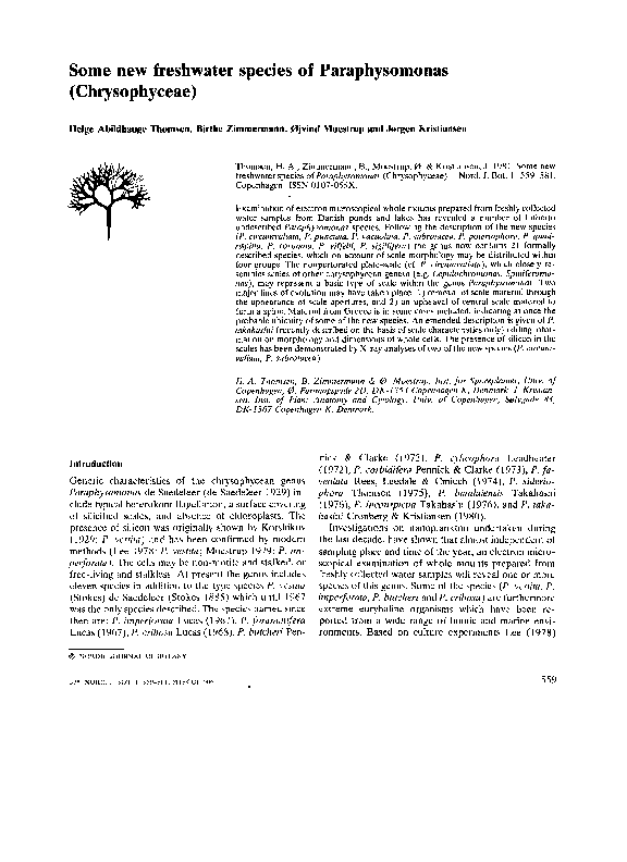 (PDF) Some new freshwater species of Paraphysomonas (Chrysophyceae)