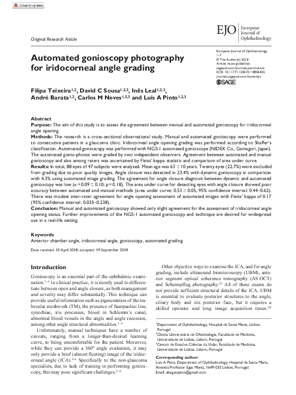 (PDF) Automated gonioscopy photography for iridocorneal angle grading
