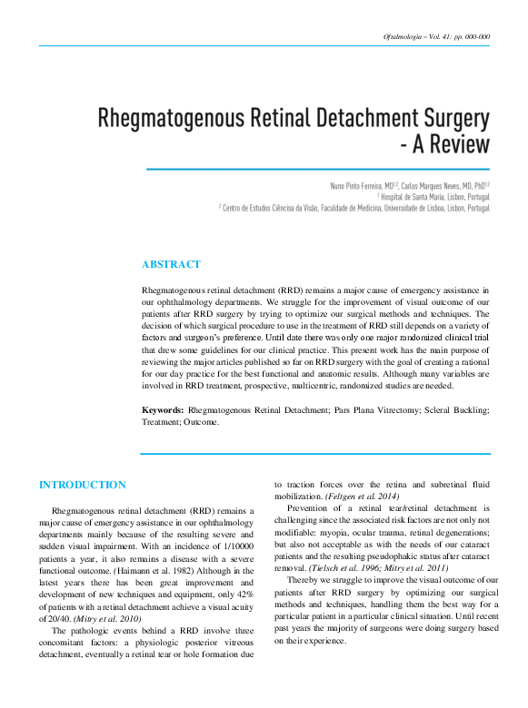 (PDF) Rhegmatogenous Retinal Detachment Surgery - a Review