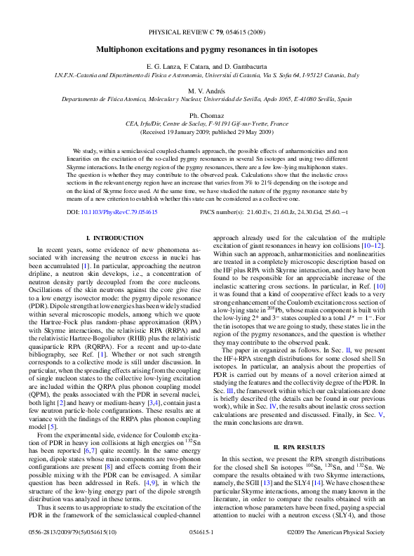 (PDF) Multiphonon excitations and pygmy resonances in tin isotopes