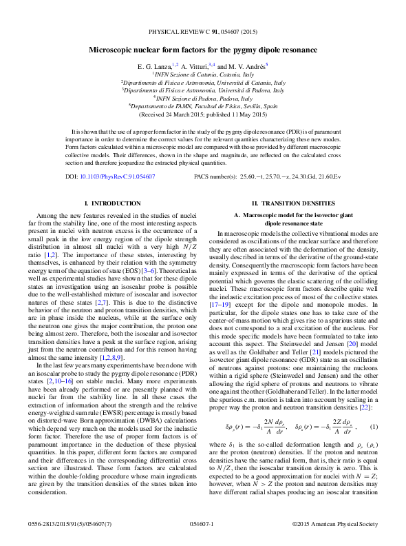(PDF) Microscopic nuclear form factors for the pygmy dipole resonance