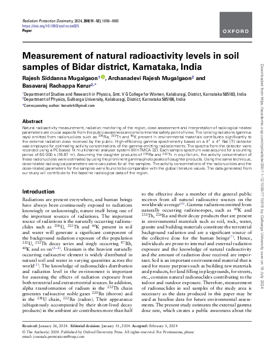 (PDF) Measurement of natural radioactivity levels in soil samples of ...