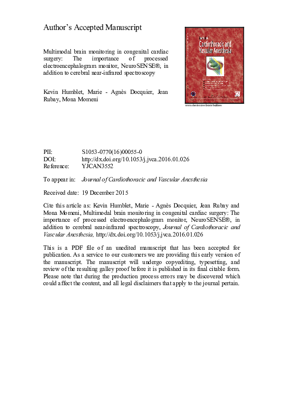 (PDF) Multimodal brain monitoring in congenital cardiac surgery: The ...