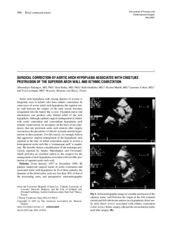 (PDF) Surgical correction of aortic arch hypoplasia associated with ...