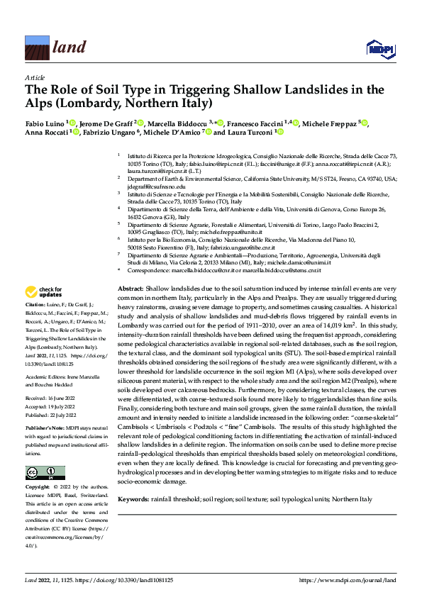 (PDF) The Role of Soil Type in Triggering Shallow Landslides in the Alps (Lombardy, Northern Italy)