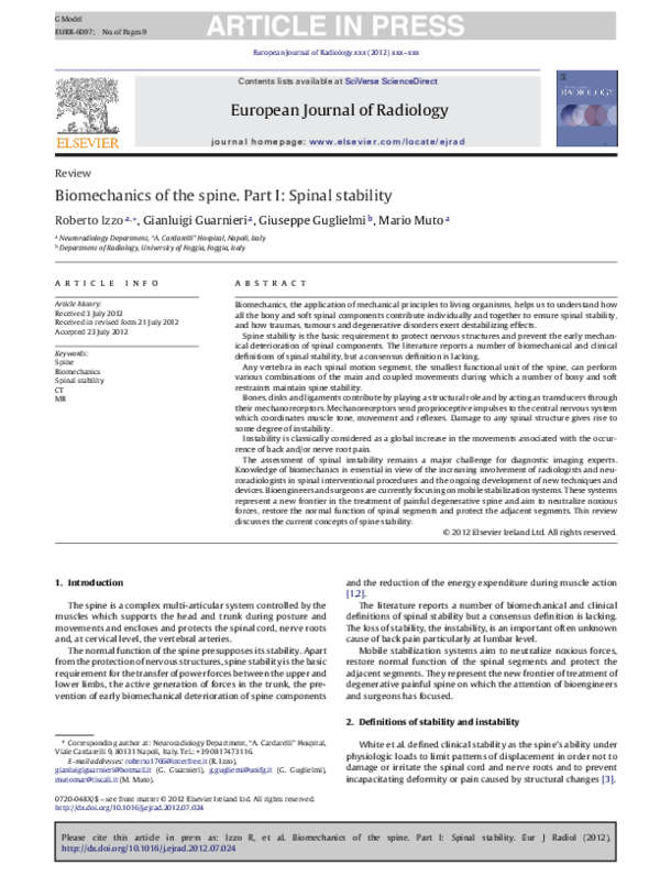 (PDF) Biomechanics of the spine. Part I: Spinal stability