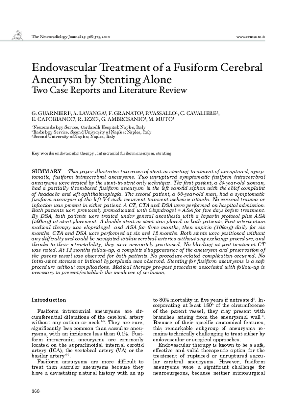 (PDF) Endovascular treatment of a fusiform cerebral aneurysm by ...
