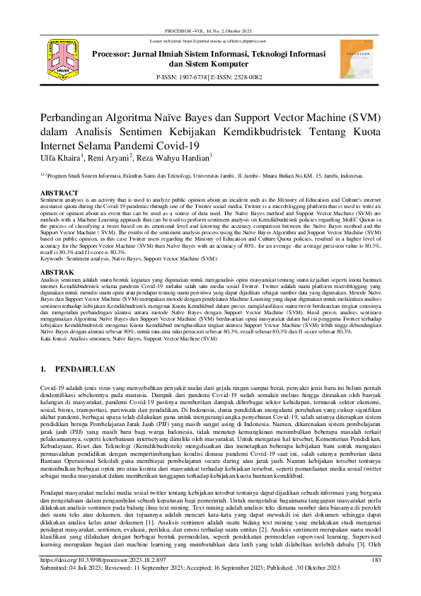 (PDF) Komparasi Algoritma Naïve Bayes Dan Support Vector Machine (SVM) Pada Analisis Sentimen ...
