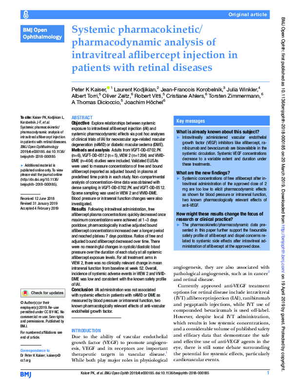(PDF) Systemic pharmacokinetic/pharmacodynamic analysis of intravitreal ...