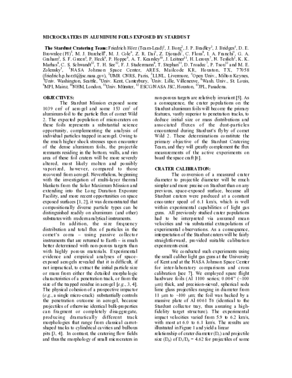 (PDF) Microcraters in aluminum foils exposed by Stardust