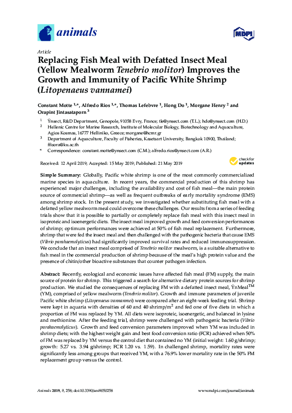 (PDF) Replacing Fish Meal with Defatted Insect Meal (Yellow Mealworm ...