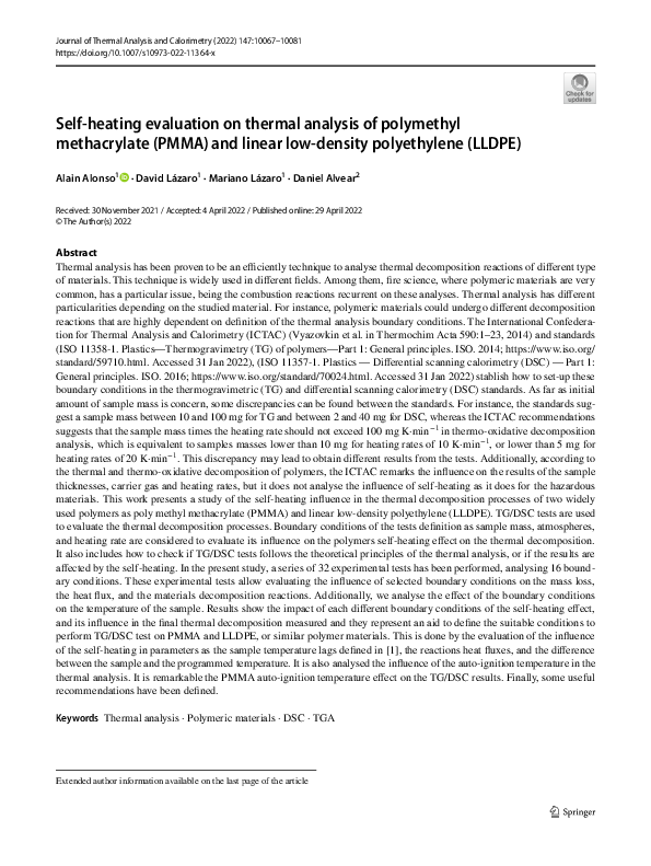 (PDF) Self-heating evaluation on thermal analysis of polymethyl ...