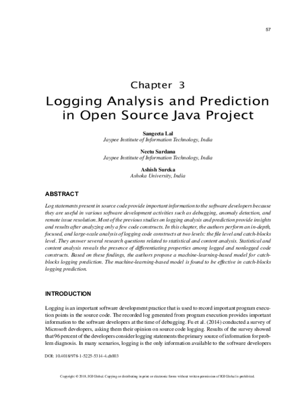 (PDF) Logging Analysis and Prediction in Open Source Java Project