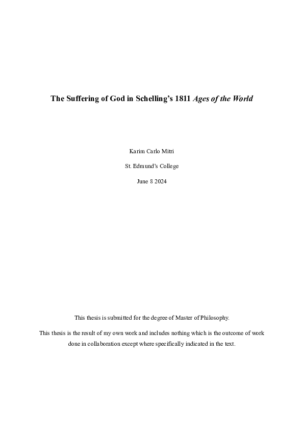 (PDF) The Suffering of God in Schelling's 1811 Ages of the World