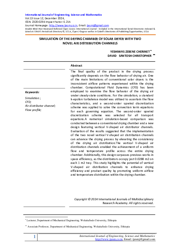 (PDF) SIMULATION OF THE DRYING CHAMBER OF SOLAR DRYER WITH TWO NOVEL ...