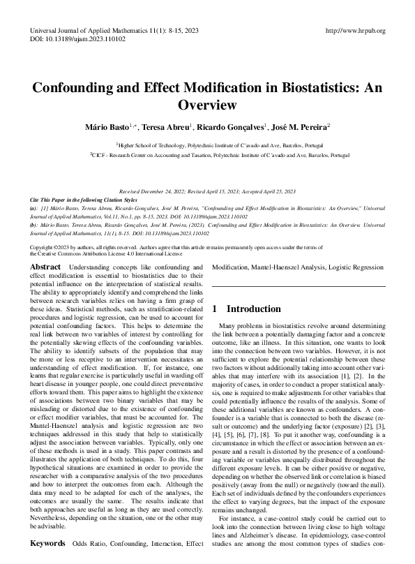 (PDF) Confounding and Effect Modification in Biostatistics: An Overview