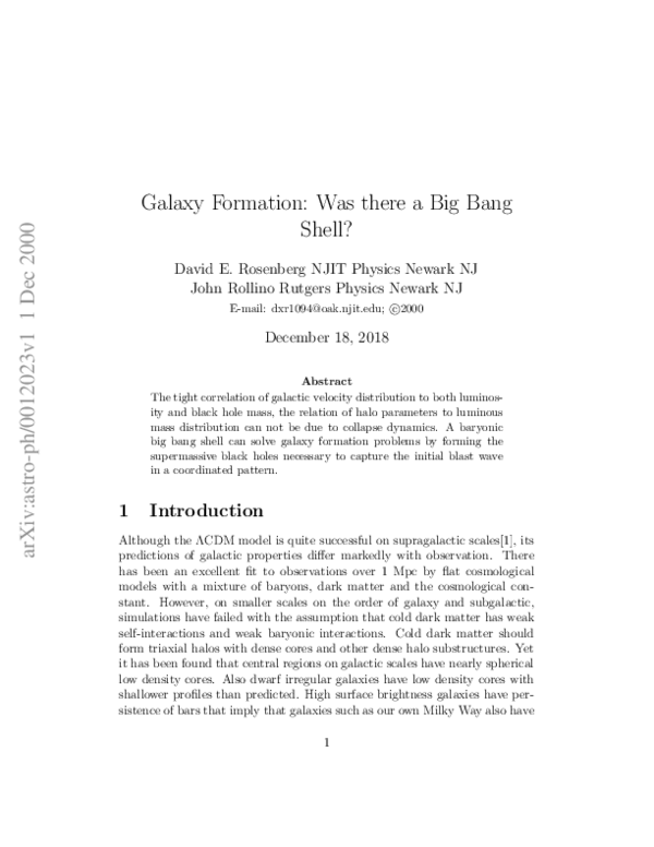 (PDF) Galaxy Formation: Was There A Big Bang Shell?