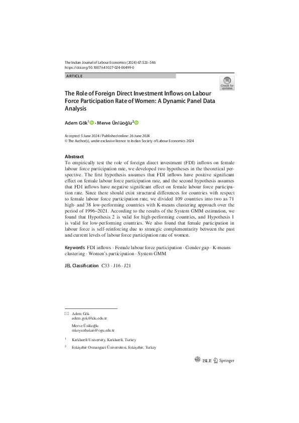 (PDF) The Role of Foreign Direct Investment Inflows on Labour Force ...