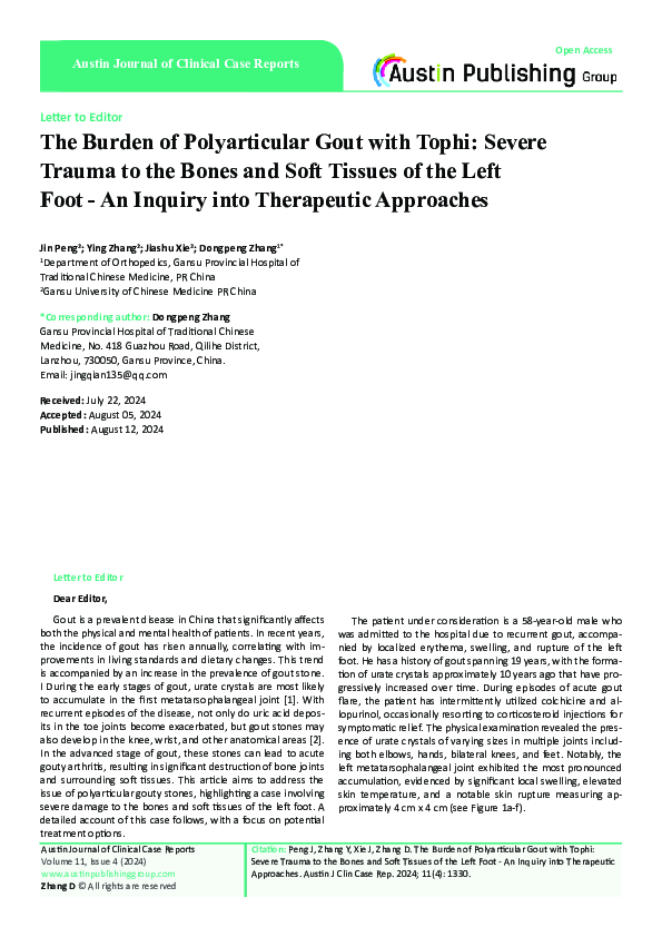 (PDF) The Burden of Polyarticular Gout with Tophi: Severe Trauma to the ...