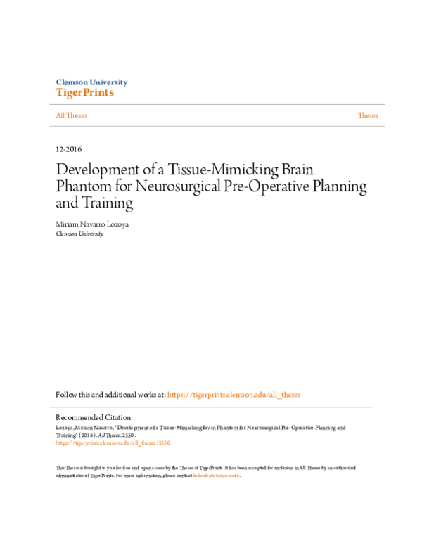 (PDF) Development of a tissue-mimicking brain phantom for neurosurgical ...