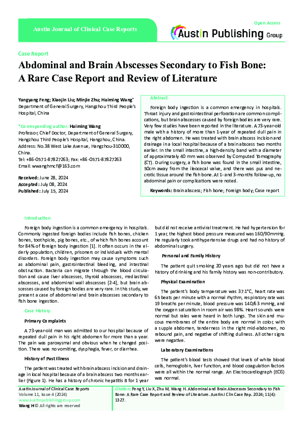 (PDF) Abdominal and Brain Abscesses Secondary to Fish Bone: A Rare Case ...
