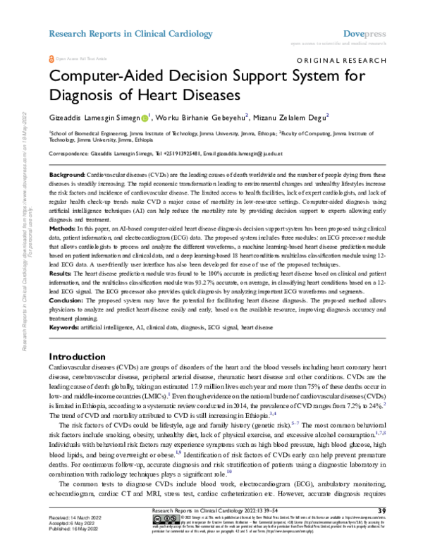 (PDF) Computer-Aided Decision Support System for Diagnosis of Heart Diseases