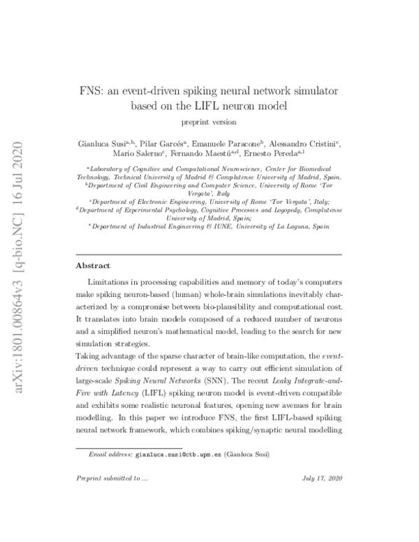 (PDF) FNS: an event-driven spiking neural network simulator based on the LIFL neuron model